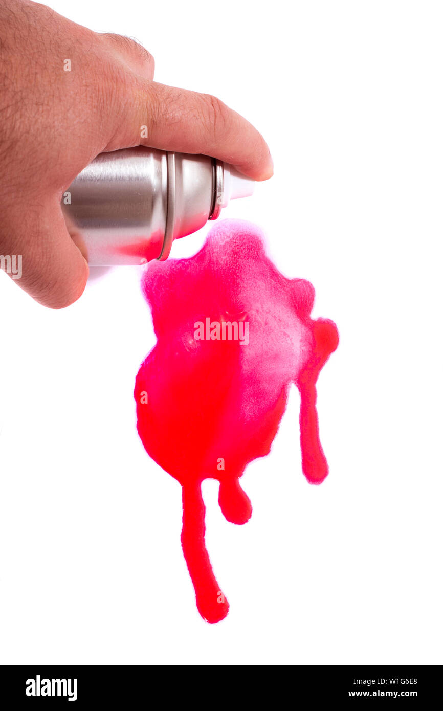 Close up view of a hand with spray can on a white background Stock ...