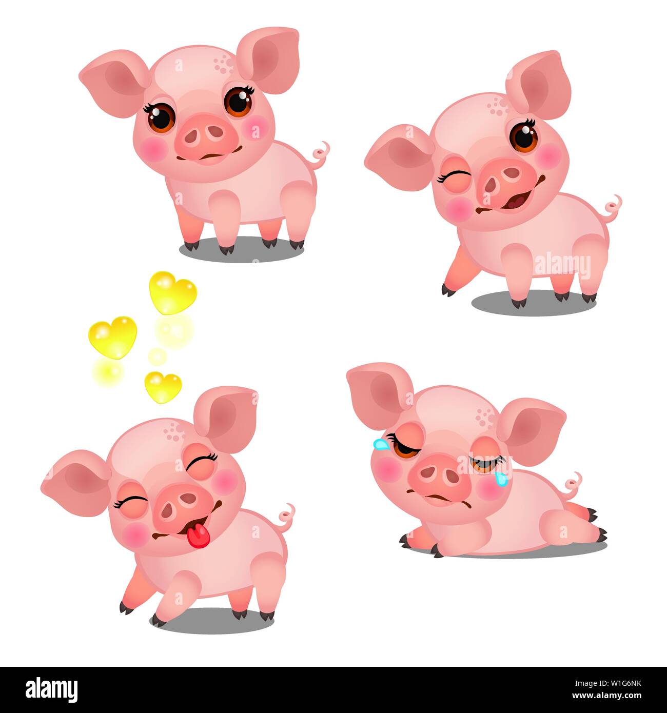 The set of emotions a little animated pink pigs isolated on white ...