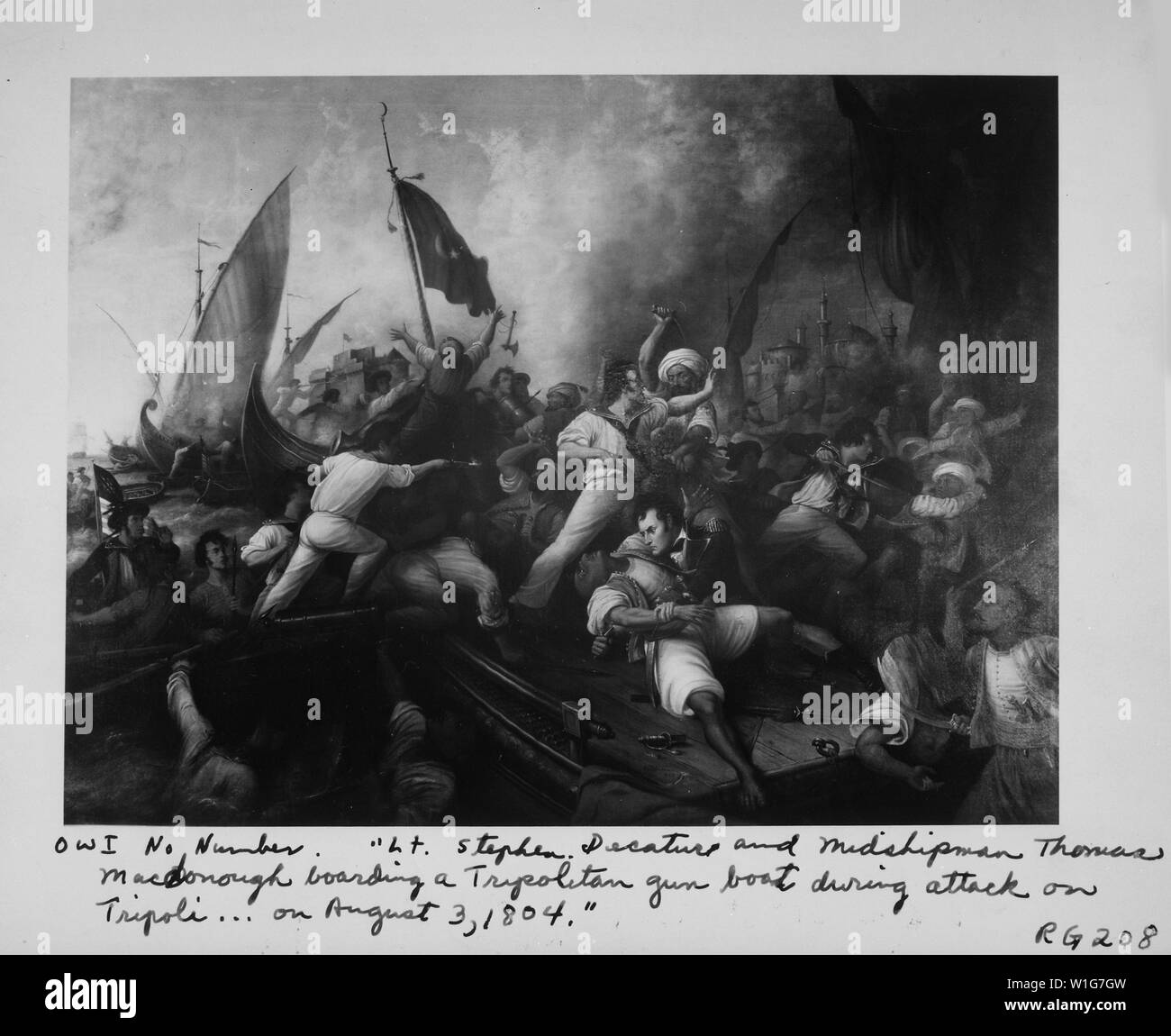 Lieutenant Stephen Decatur and Midshipman Thomas Macdonough boarding a ...