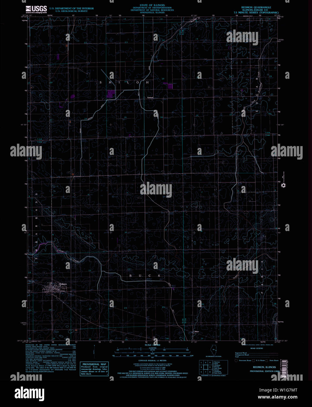 USGS TOPO Map Illinois IL Redmon 308577 1998 24000 Inverted Restoration ...