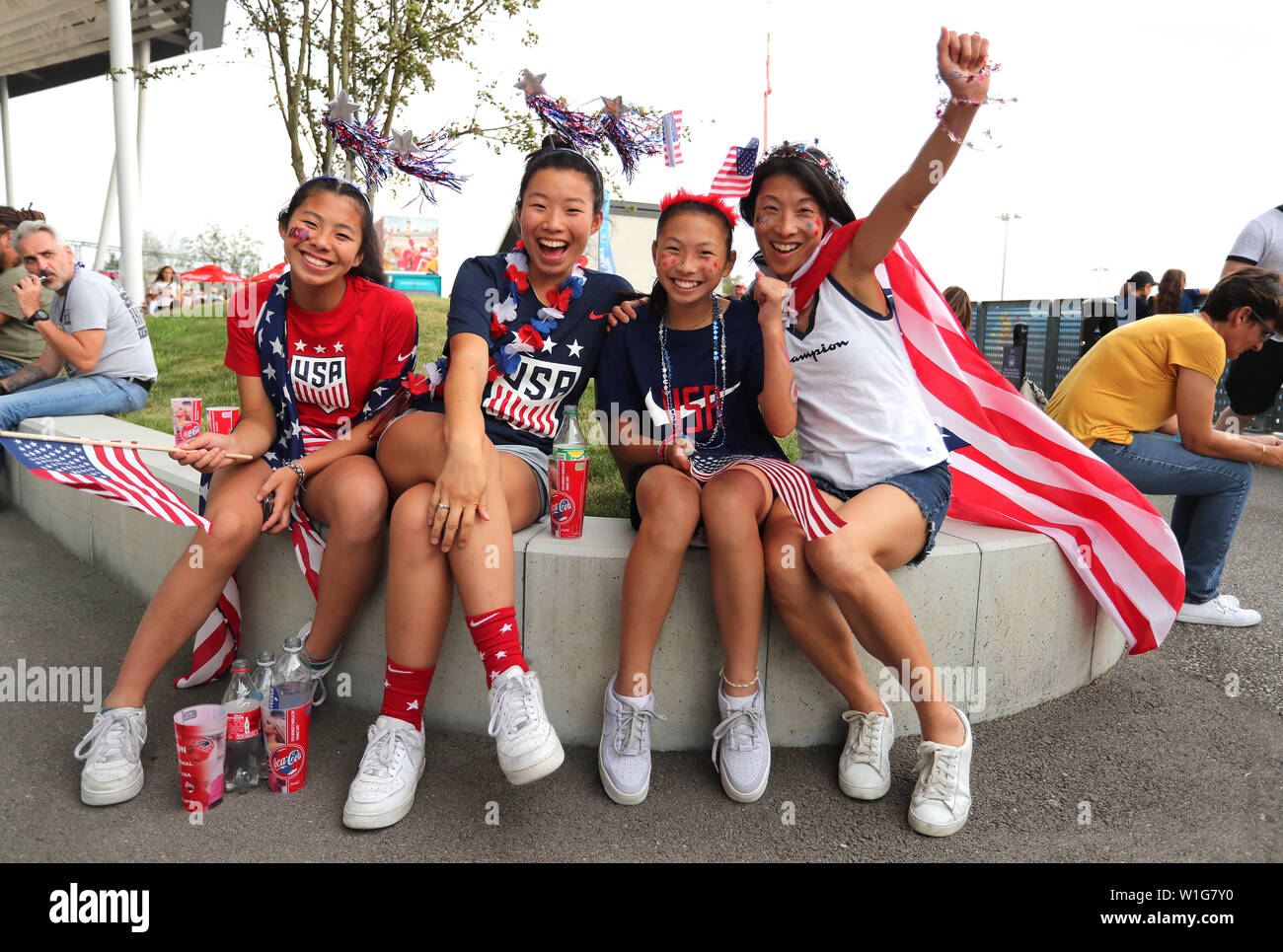 USA fans pose for a picture outside the stadium prior to the FIFA Women ...