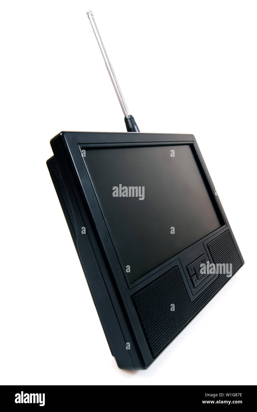small portable tv isolated on a white background Stock Photo - Alamy