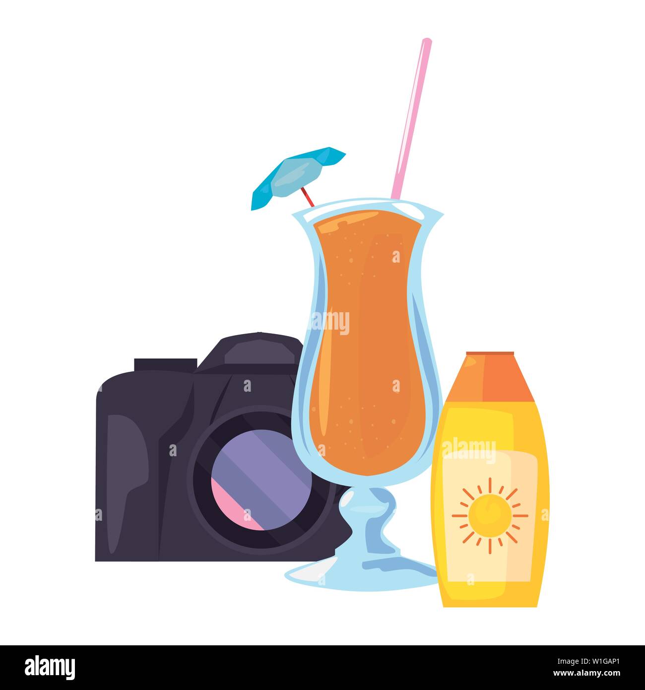 cocktail camera sunblock vacations tropical summer vector illustration ...