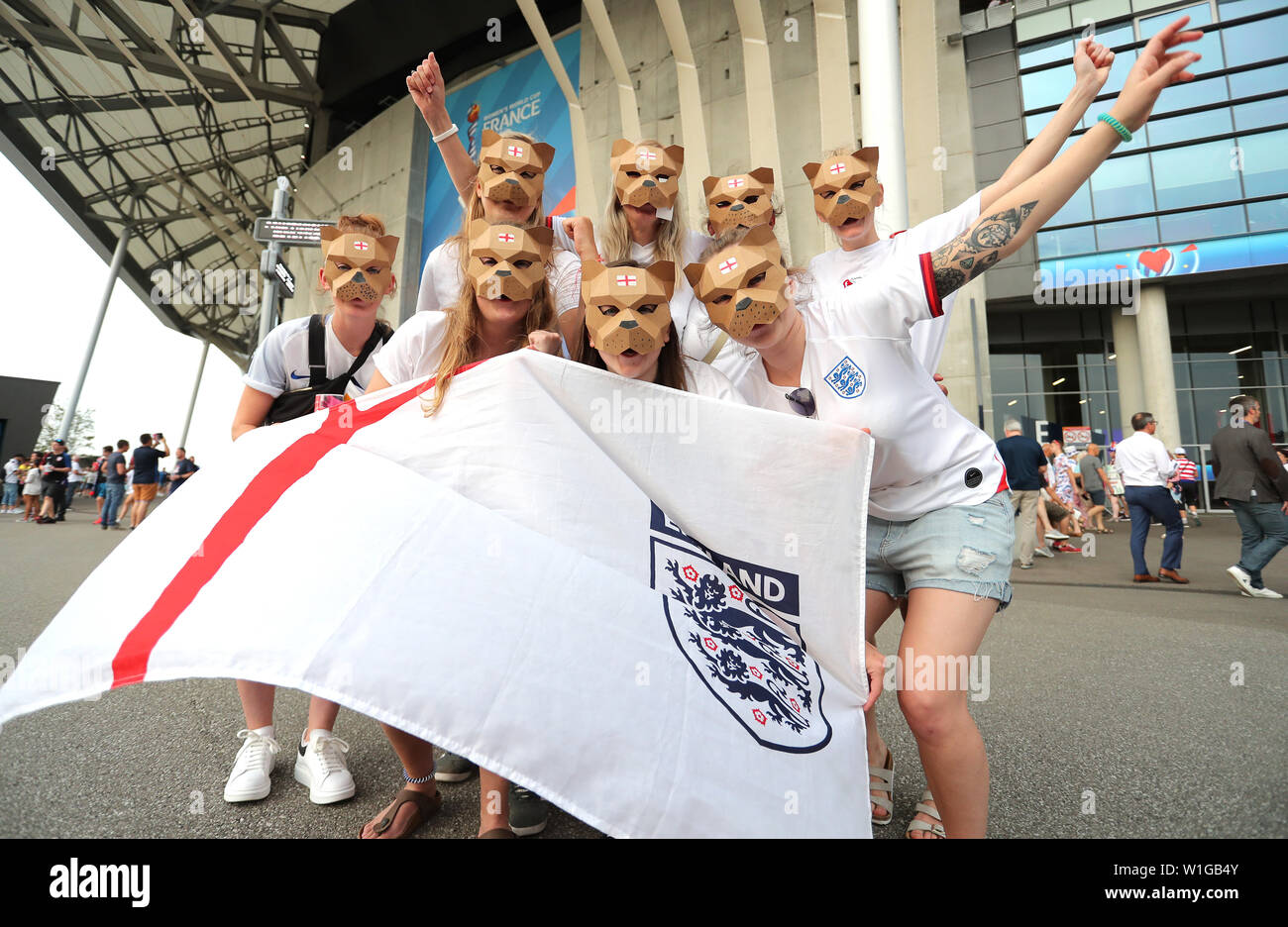 England fans pose for a picture outside the stadium prior to the FIFA ...