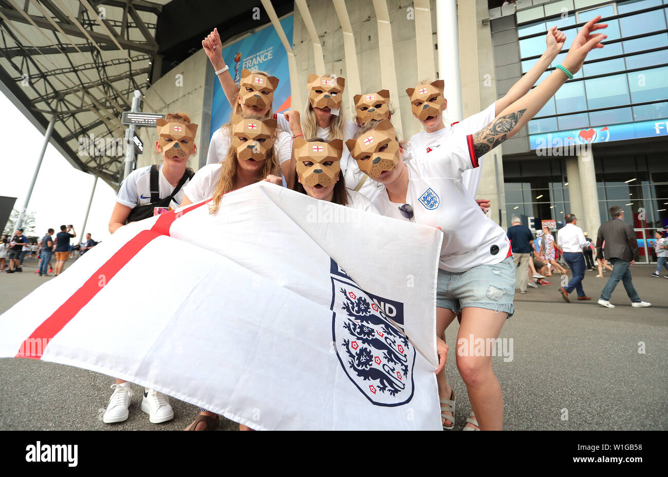 England fans pose for a picture outside the stadium prior to the FIFA ...