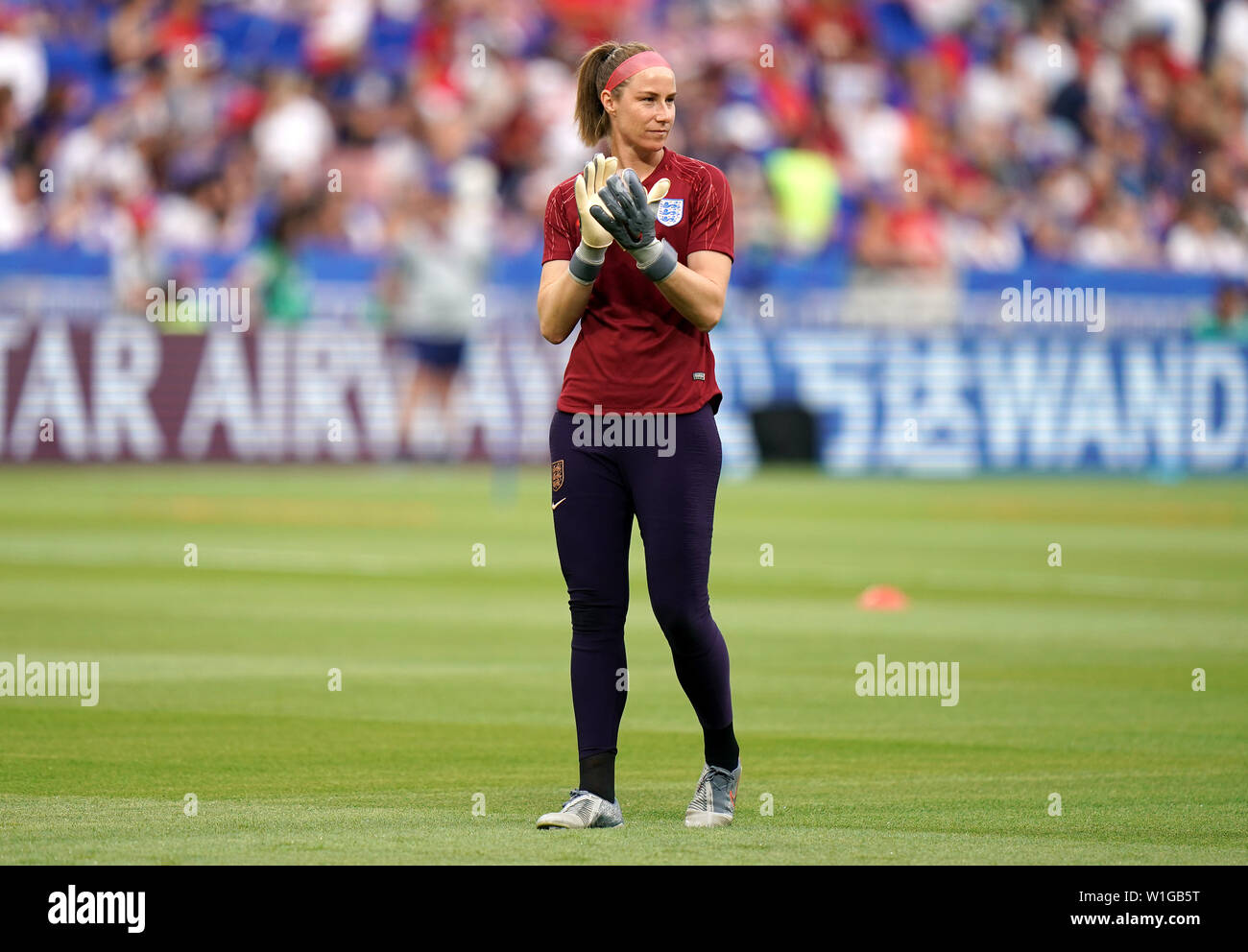 England goalkeeper Karen Bardsley warming up prior to kick-off during ...