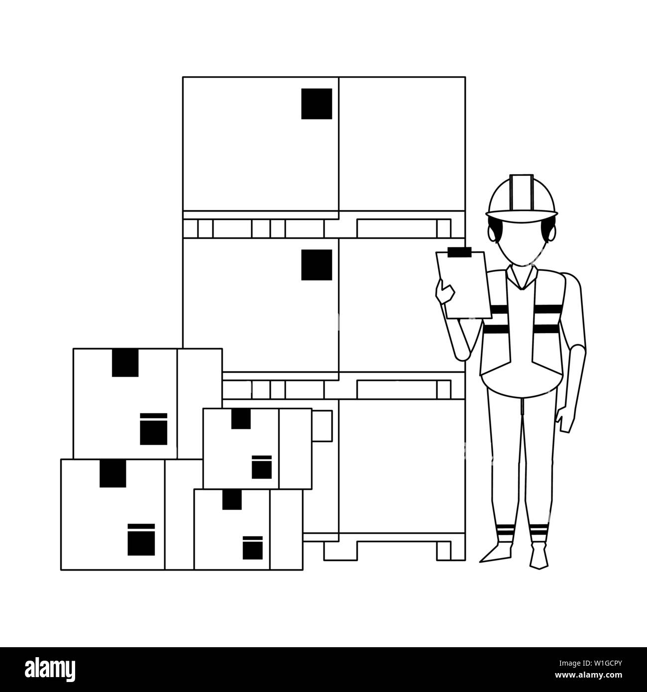 Warehouse worker logistics job concept in black and white Stock Vector ...