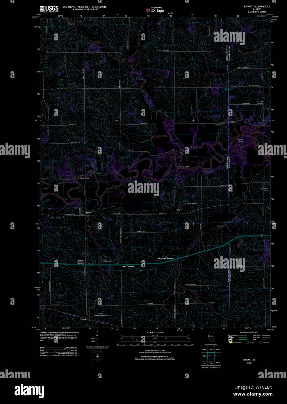 USGS TOPO Map Illinois IL Ridott 20120807 TM Inverted Restoration Stock ...