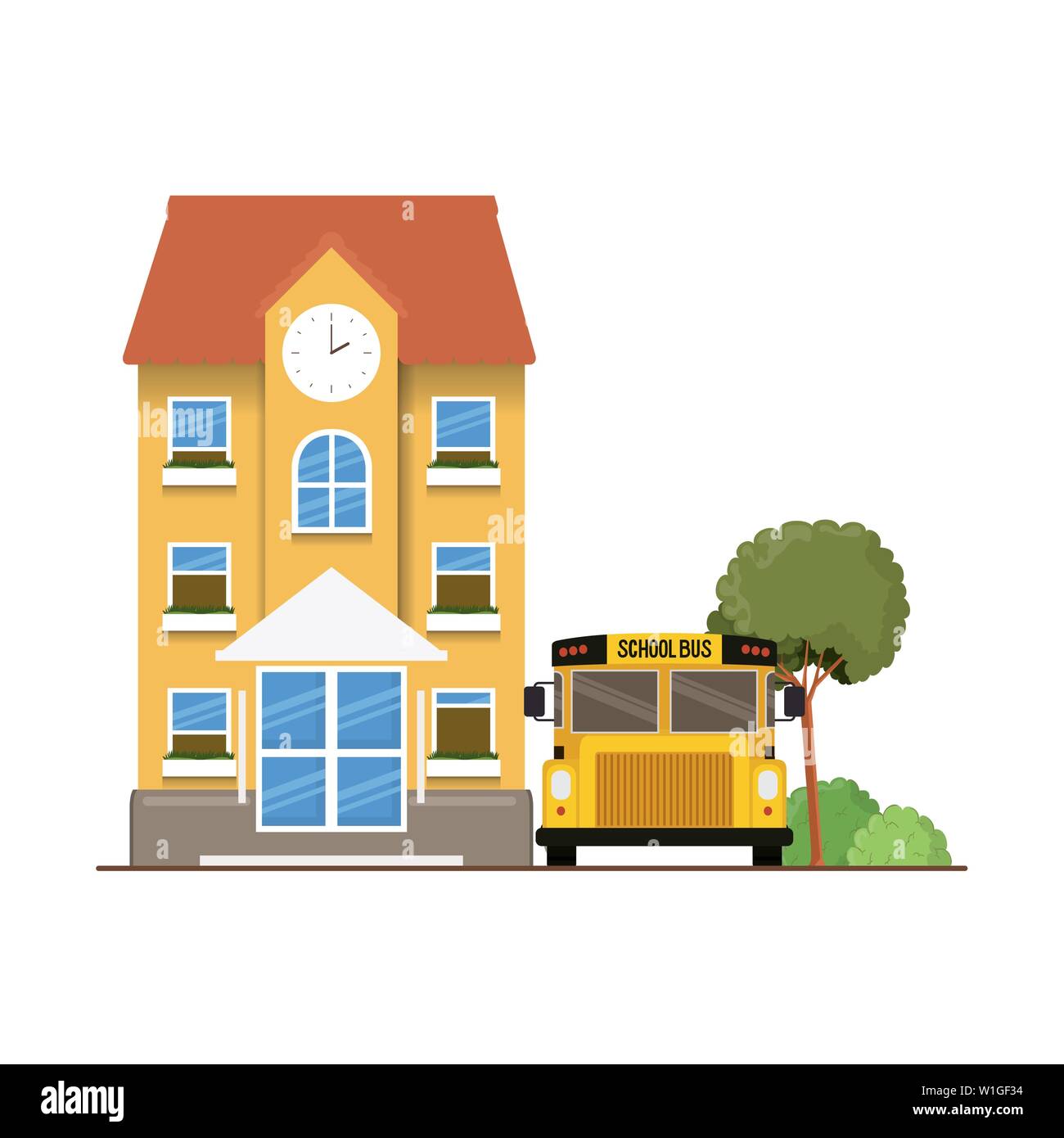 school building of primary with bus in landscape Stock Vector Image ...