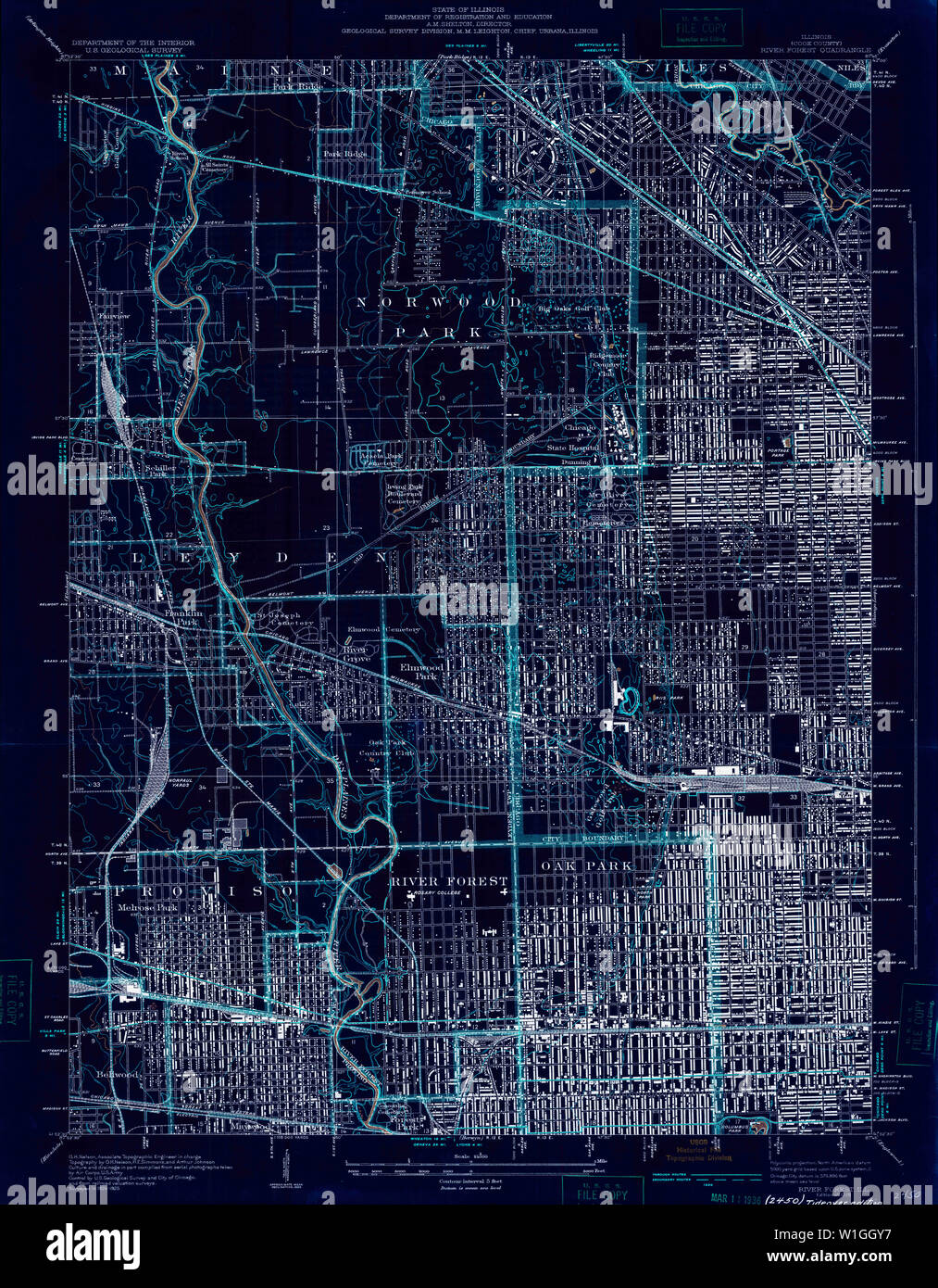 USGS TOPO Map Illinois IL River Forest 308611 1928 24000 Inverted ...