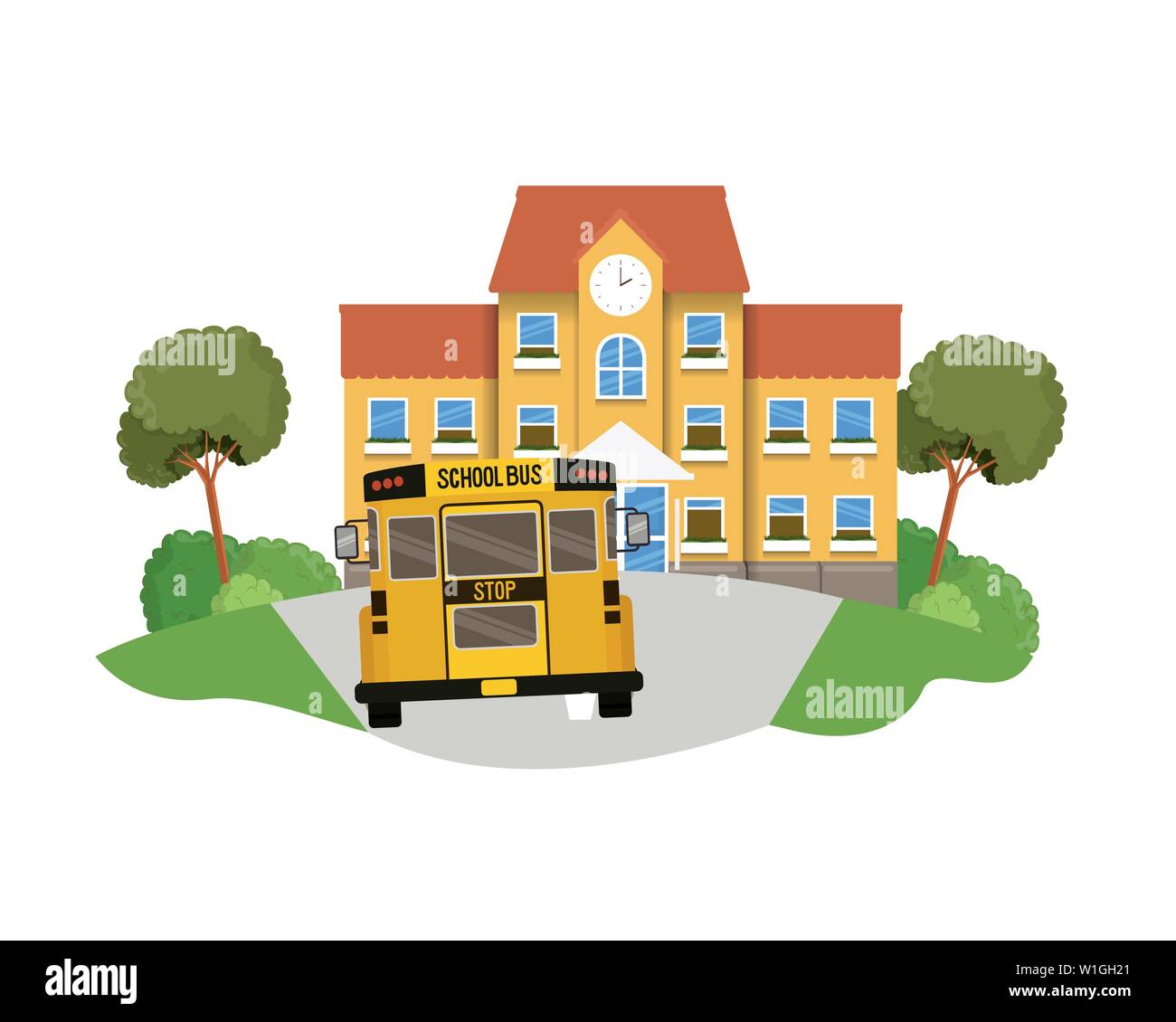 school building of primary with bus in landscape Stock Vector Image ...