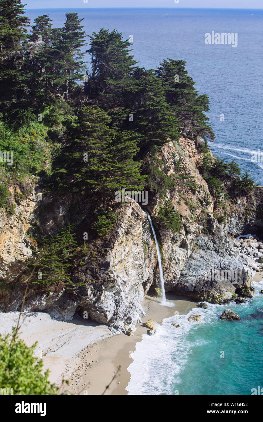 Portrait Julia Pfeiffer Burns State Park waterfall, California, USA ...