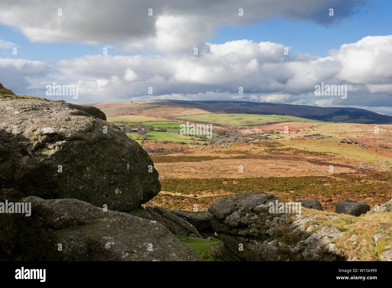 View towards Blackaton Down from Haytor, Dartmoor National Park, Devon ...