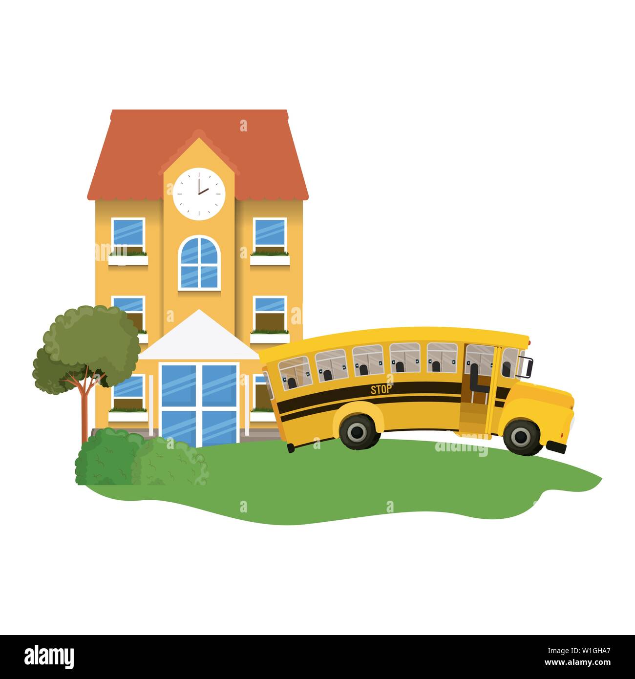 school building of primary with bus in landscape Stock Vector Image ...