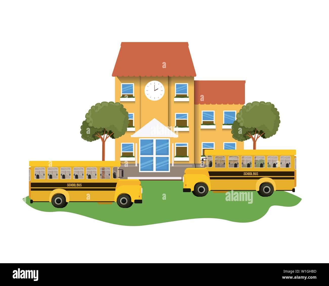 school building of primary with bus in landscape Stock Vector Image ...