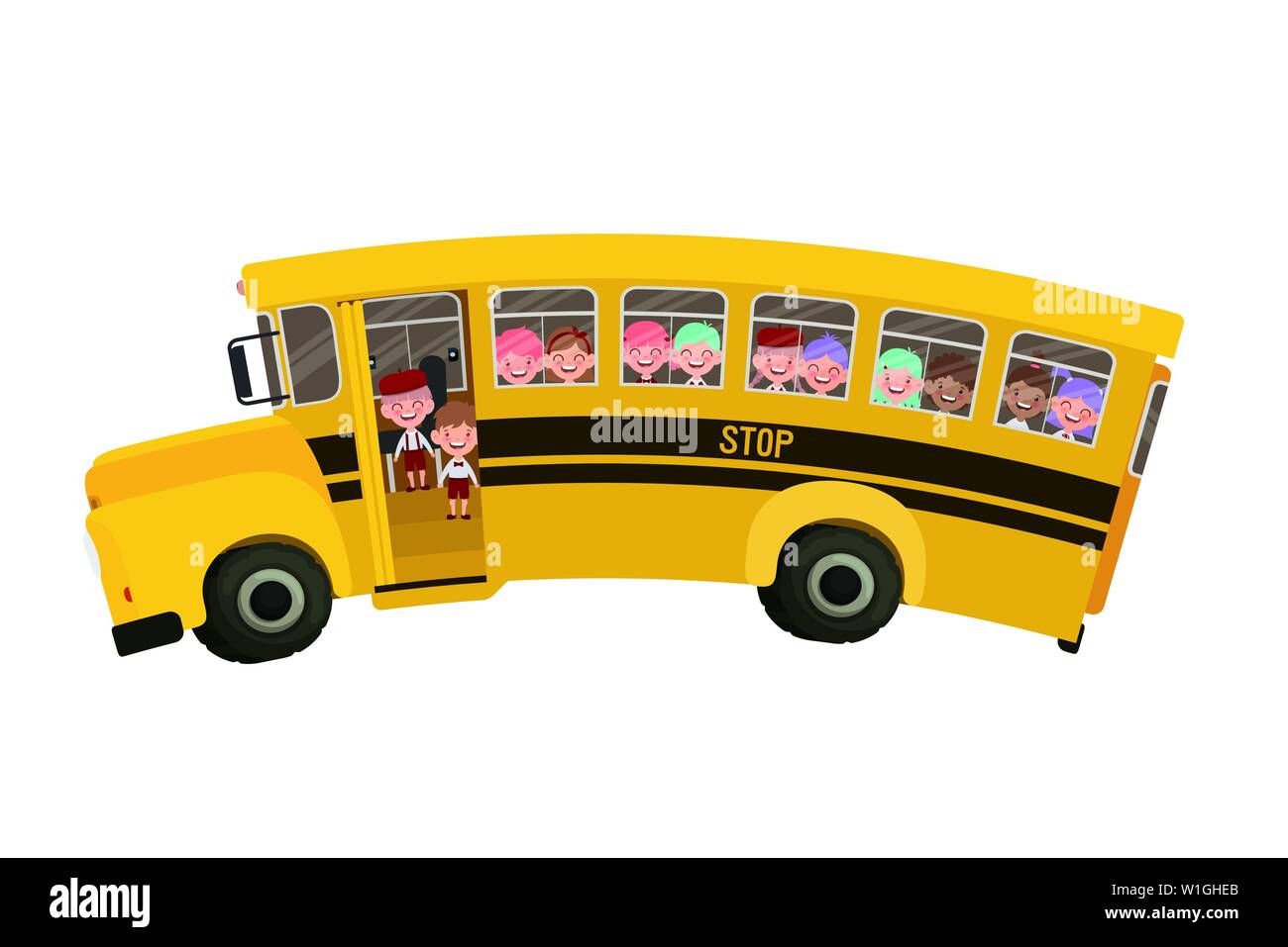 school bus color yellow with students Stock Vector Image & Art - Alamy