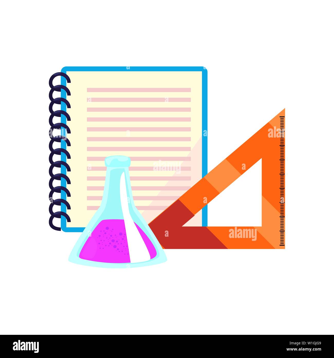 notebook triangle ruler chemistry flask back to school vector ...