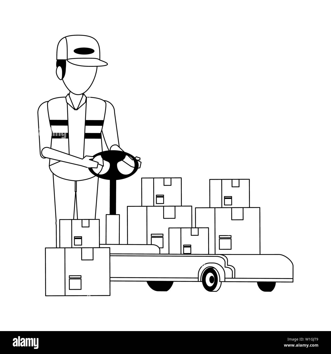 Warehouse worker logistics job concept in black and white Stock Vector ...