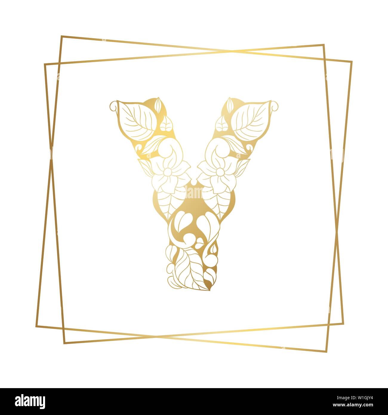 Golden and White Floral Ornamental Alphabet, Initial Letter Y Font with ...