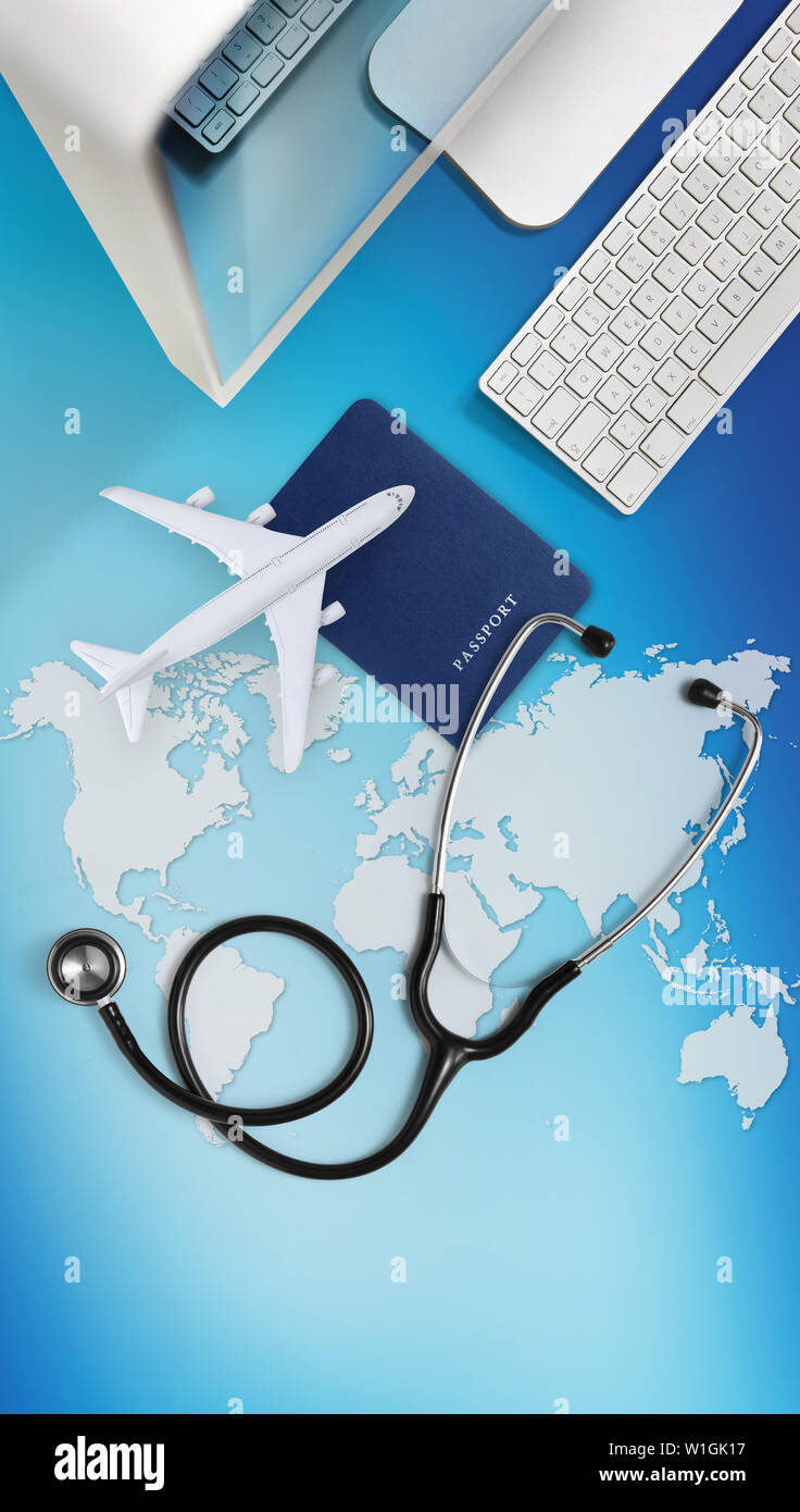 international medical travel insurance concept,stethoscope, passport ...