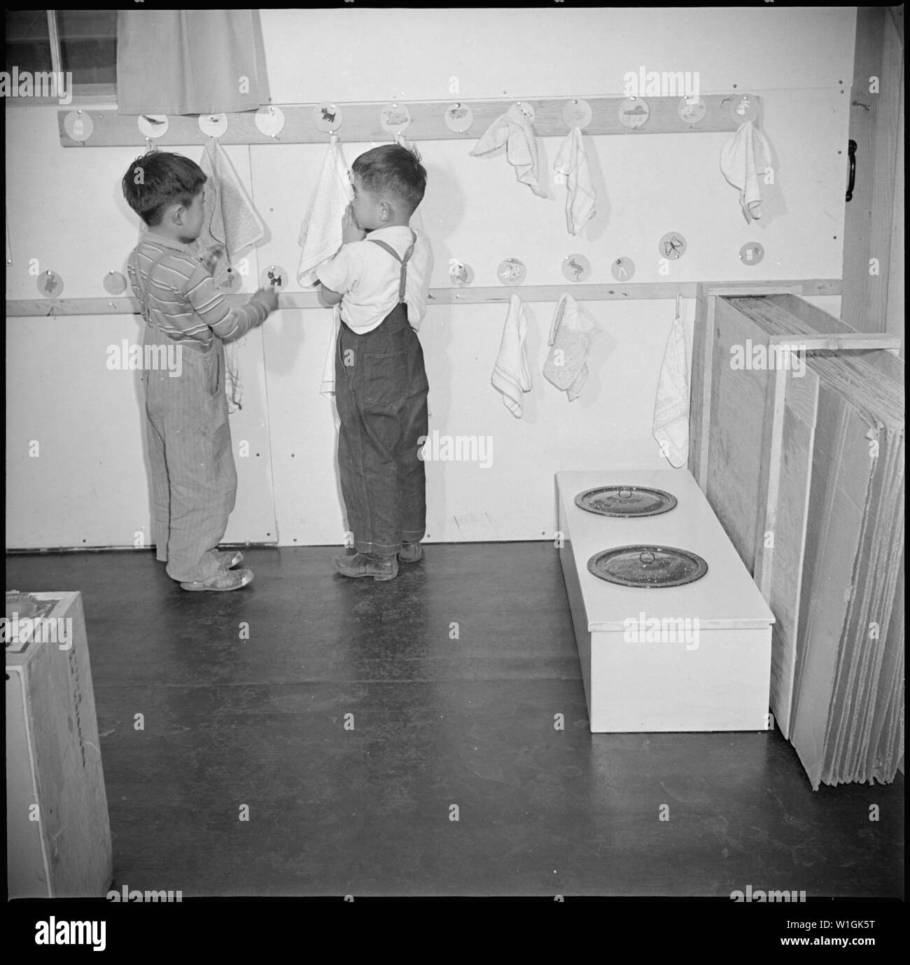 Manzanar Relocation Center, Manzanar, California. Pupils in the nursery ...