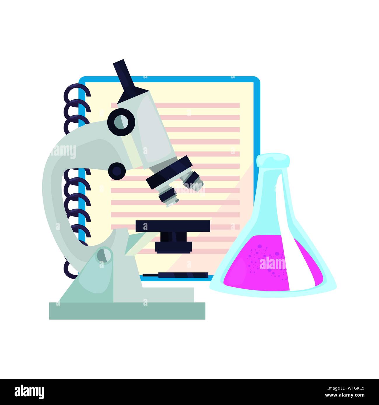 microscope notebook and chemistry flask back to school vector ...