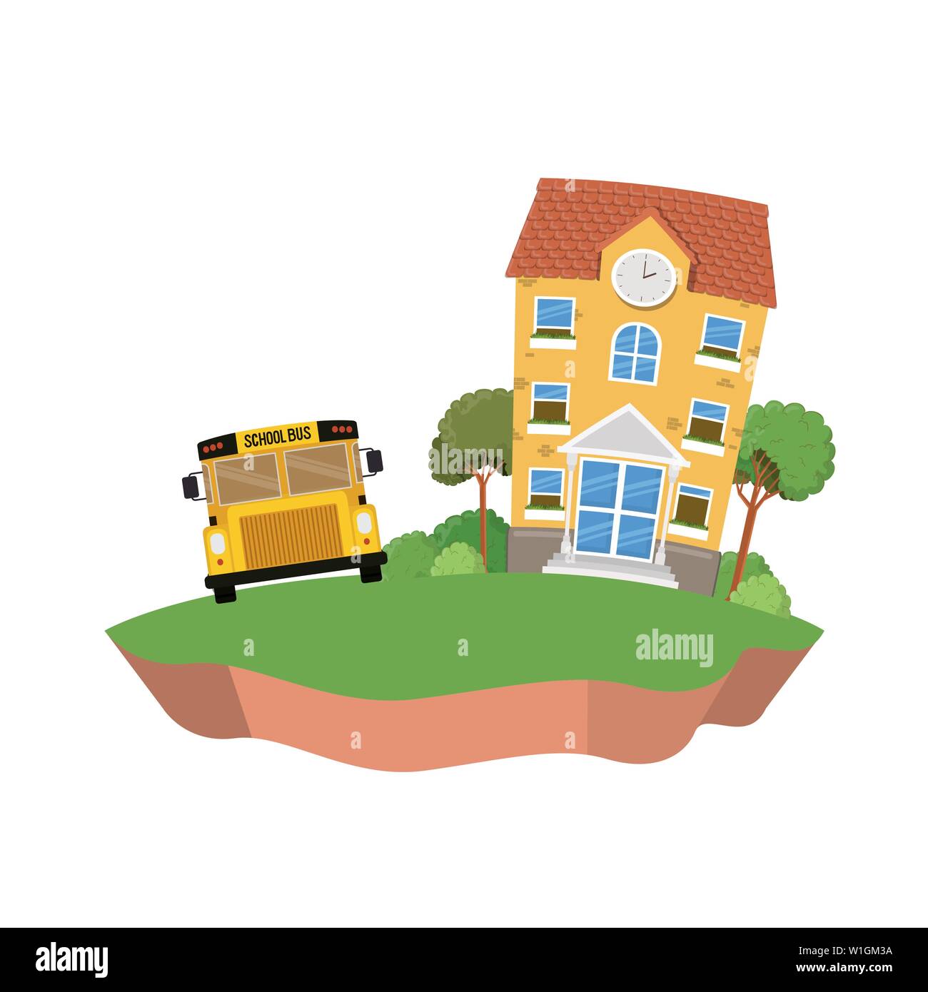 school building of primary with bus in landscape Stock Vector Image ...