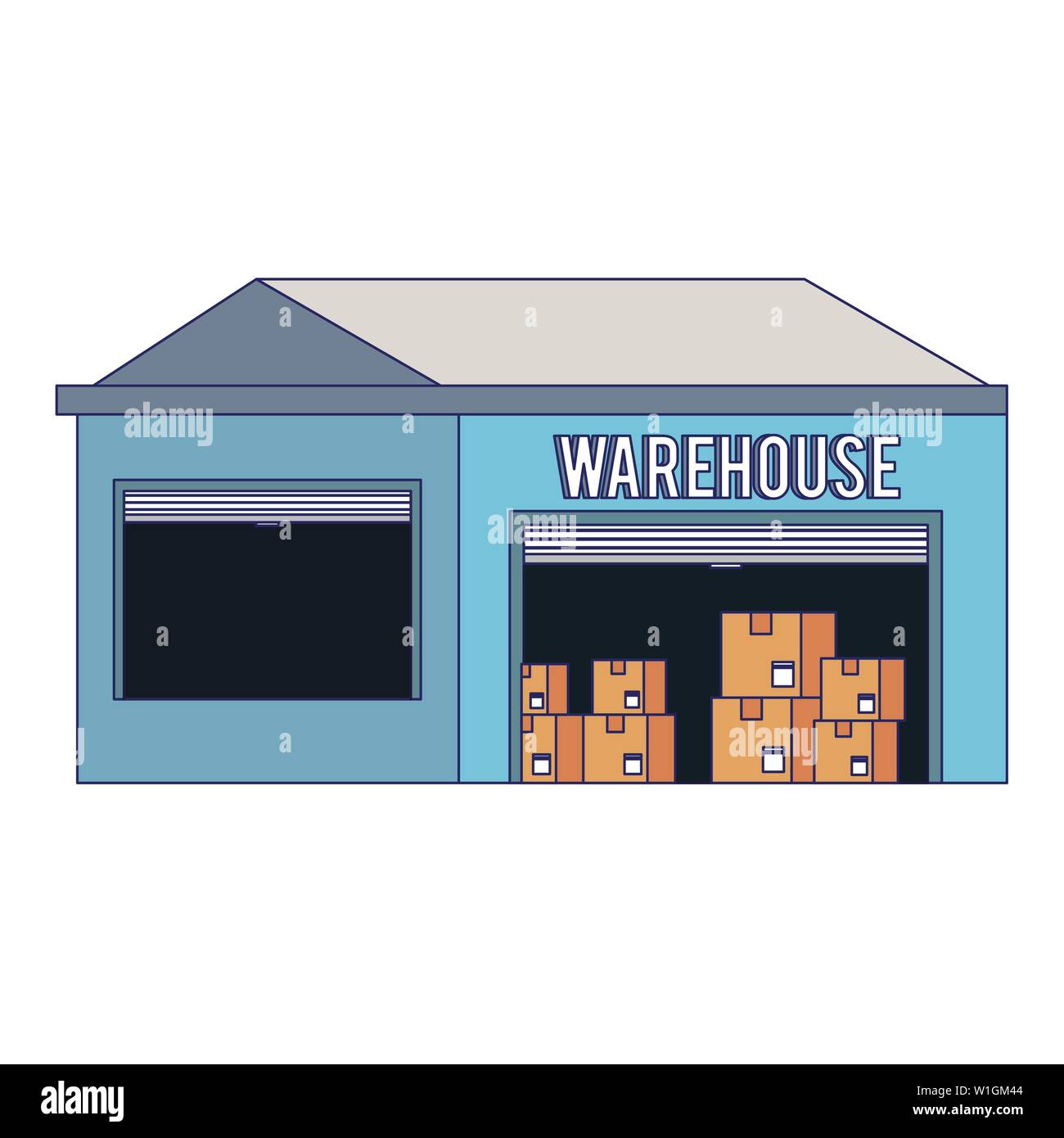 Warehouse storage building with merchandise blue lines Stock Vector ...