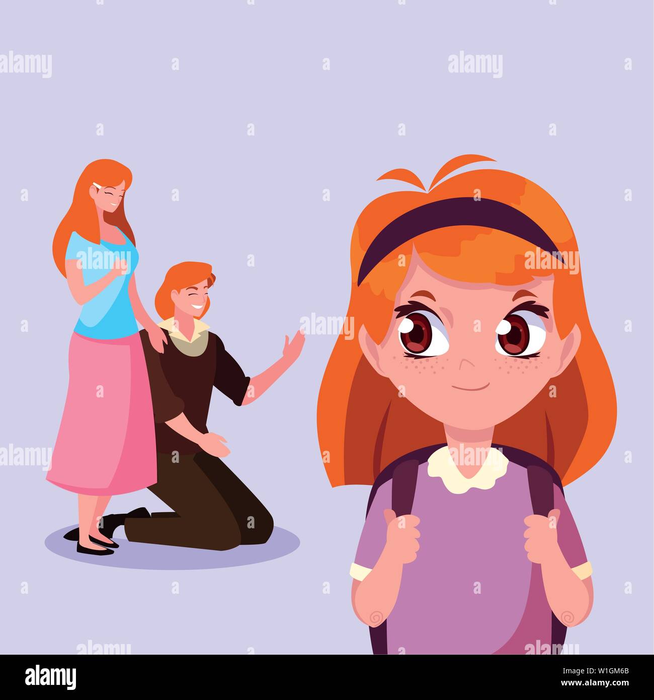 cute little student girl with parents vector illustration design Stock ...
