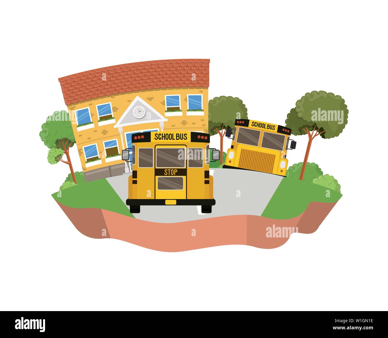 school building of primary with bus in landscape Stock Vector Image ...