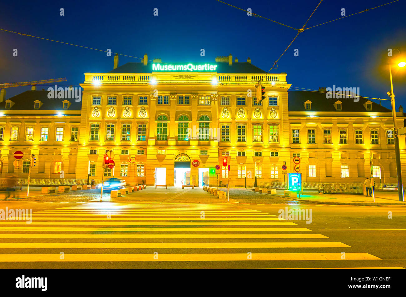 VIENNA, AUSTRIA - FEBRUARY 18, 2019: The evening Ringstrasse road with ...