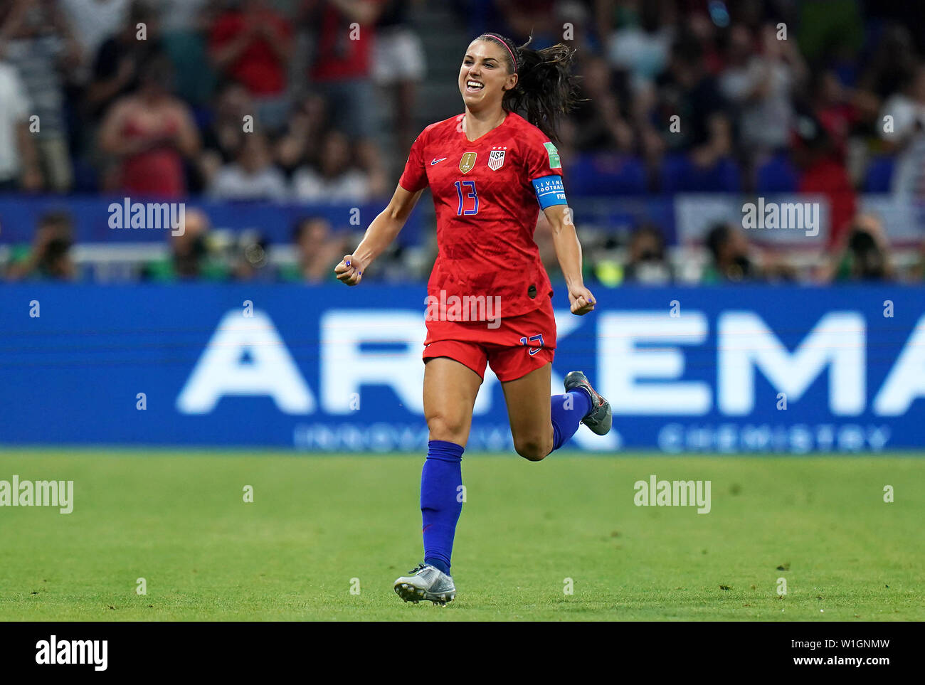 USA's Alex Morgan celebrates scoring her side's second goal of the game ...