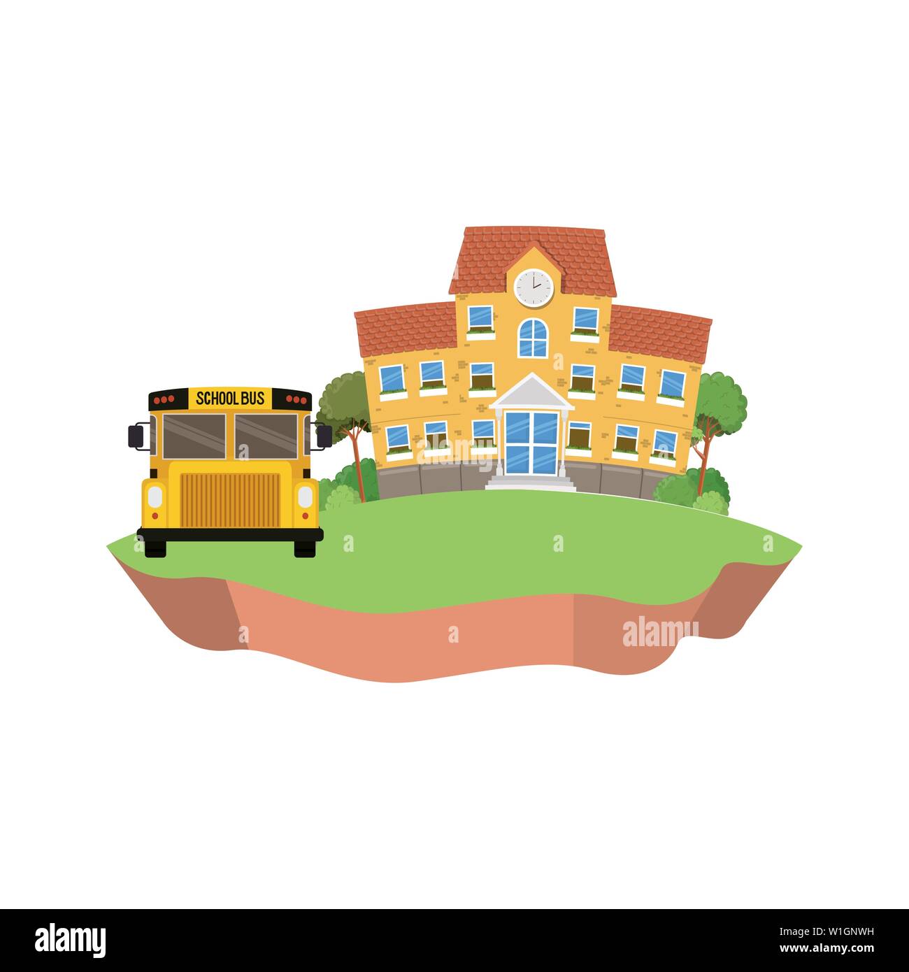 school building of primary with bus in landscape Stock Vector Image ...