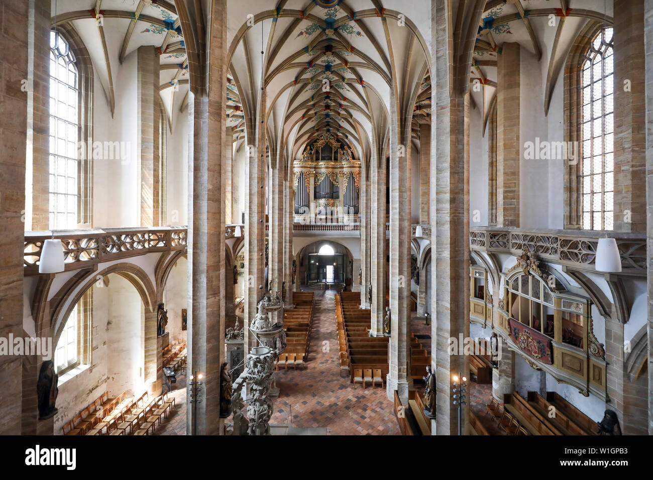 27 June 2019, Saxony, Freiberg: View into the cathedral St. Marien ...