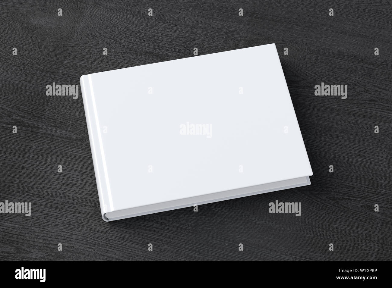 Blank horizontal book cover mock up on black wooden background. 3d ...