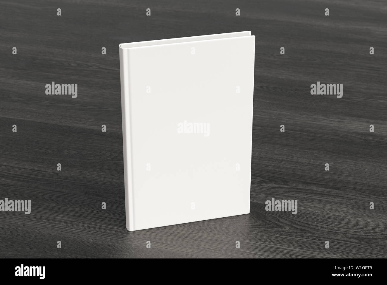 Blank vertical book cover mock up standing on black wooden background ...