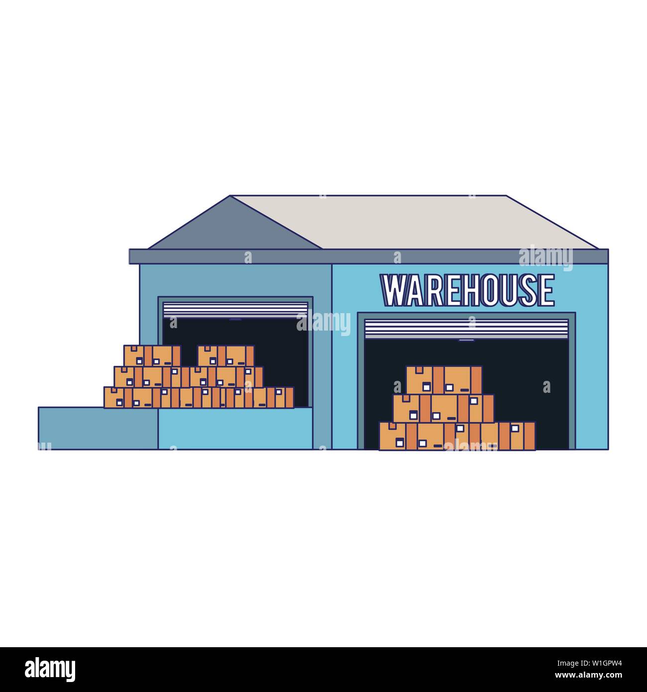 Warehouse storage building with merchandise blue lines Stock Vector ...