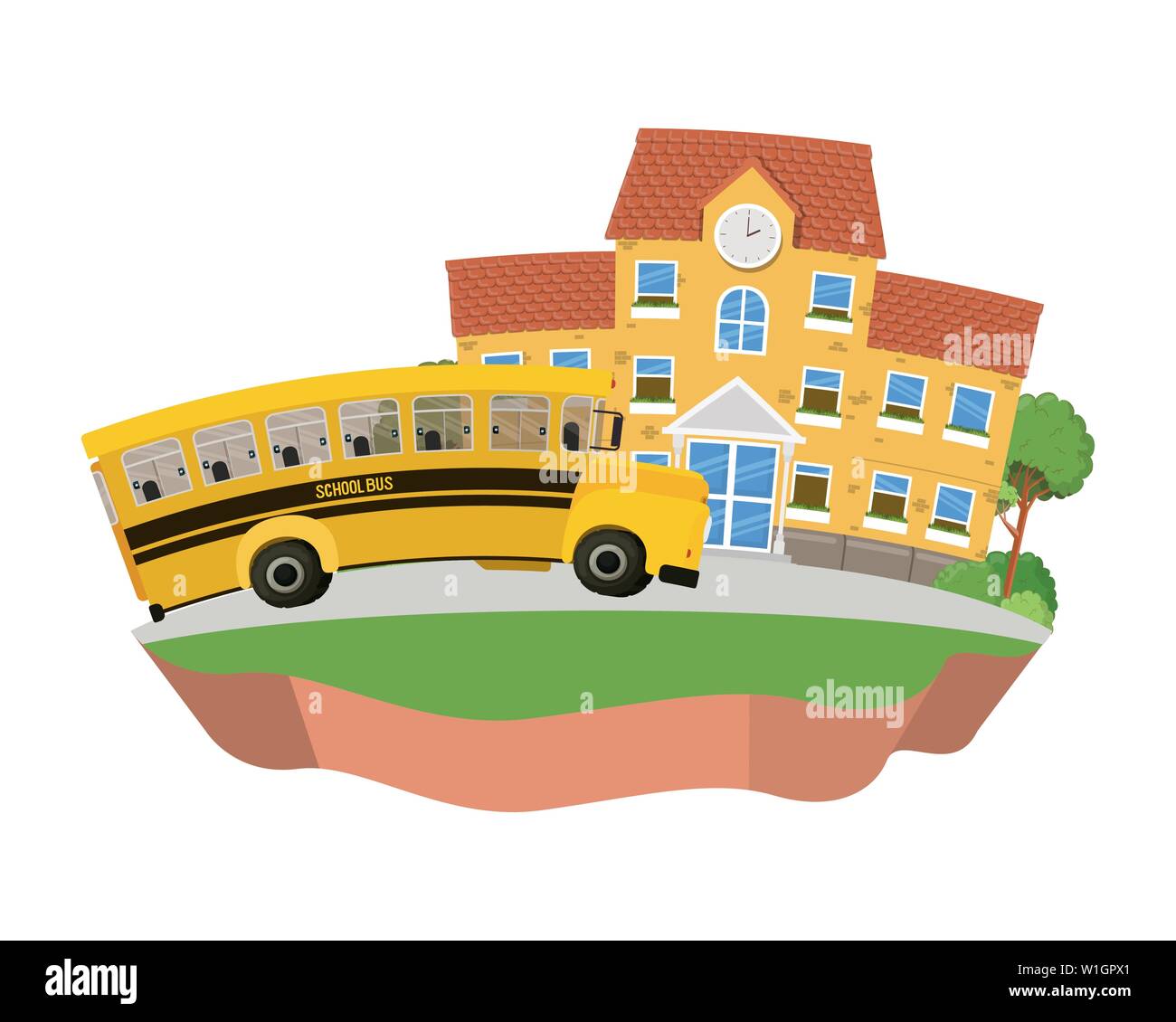 school building of primary with bus in landscape Stock Vector Image ...