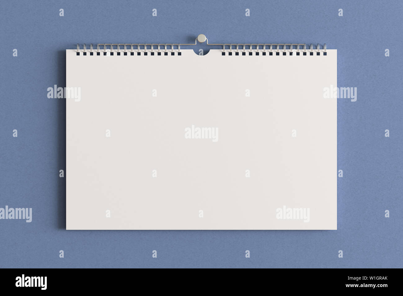 Blank horizontal calendar mock up on the blue wall. 3d illustration ...