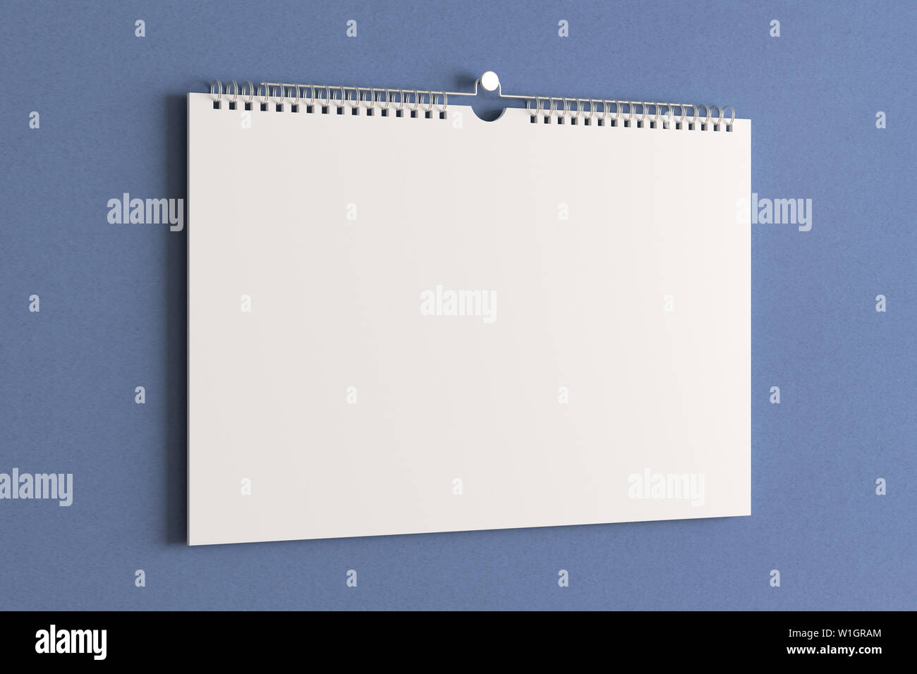 Blank horizontal calendar mock up on the blue wall. 3d illustration ...