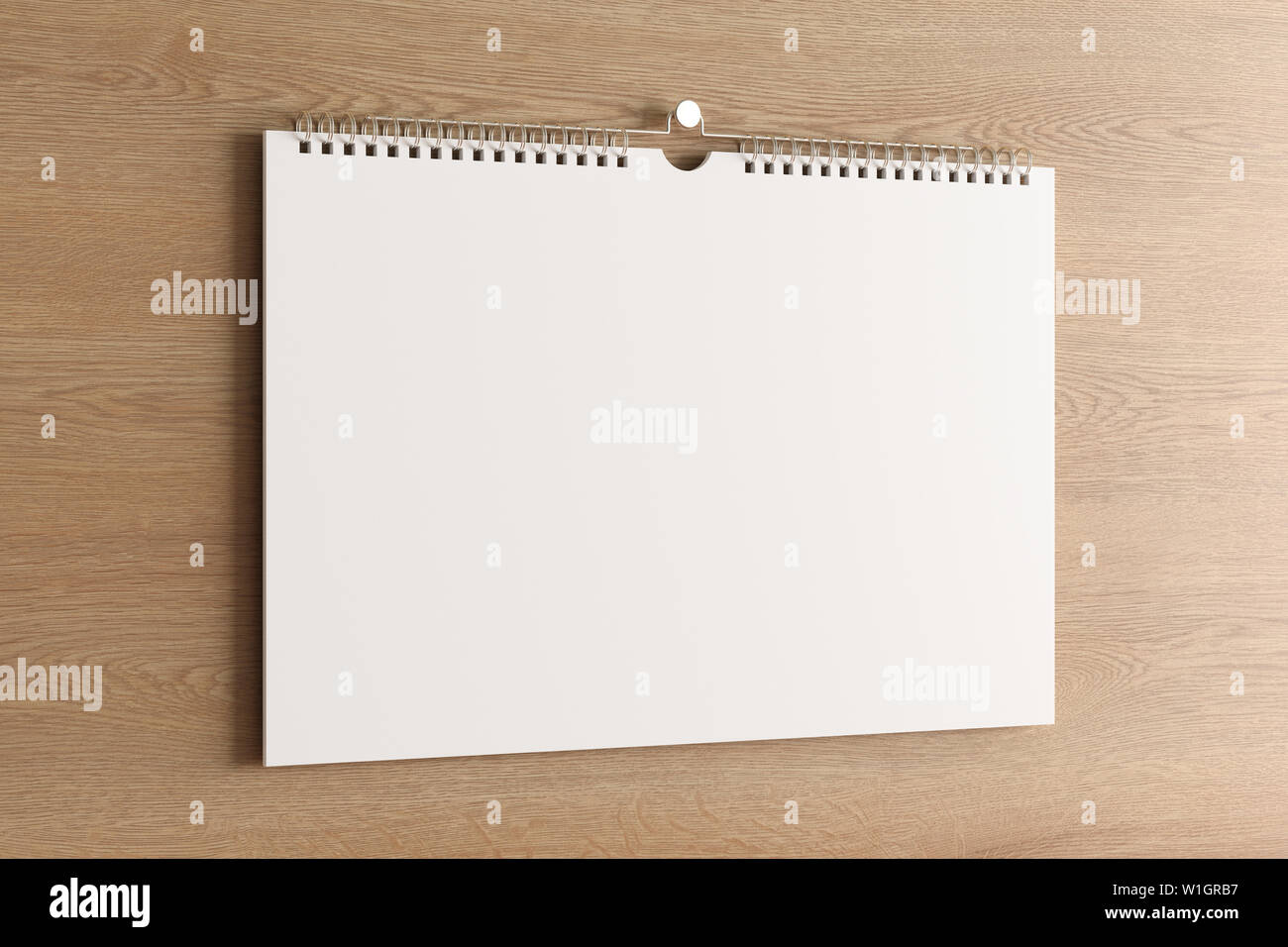 Blank horizontal calendar mock up on the wooden wall. 3d illustration ...