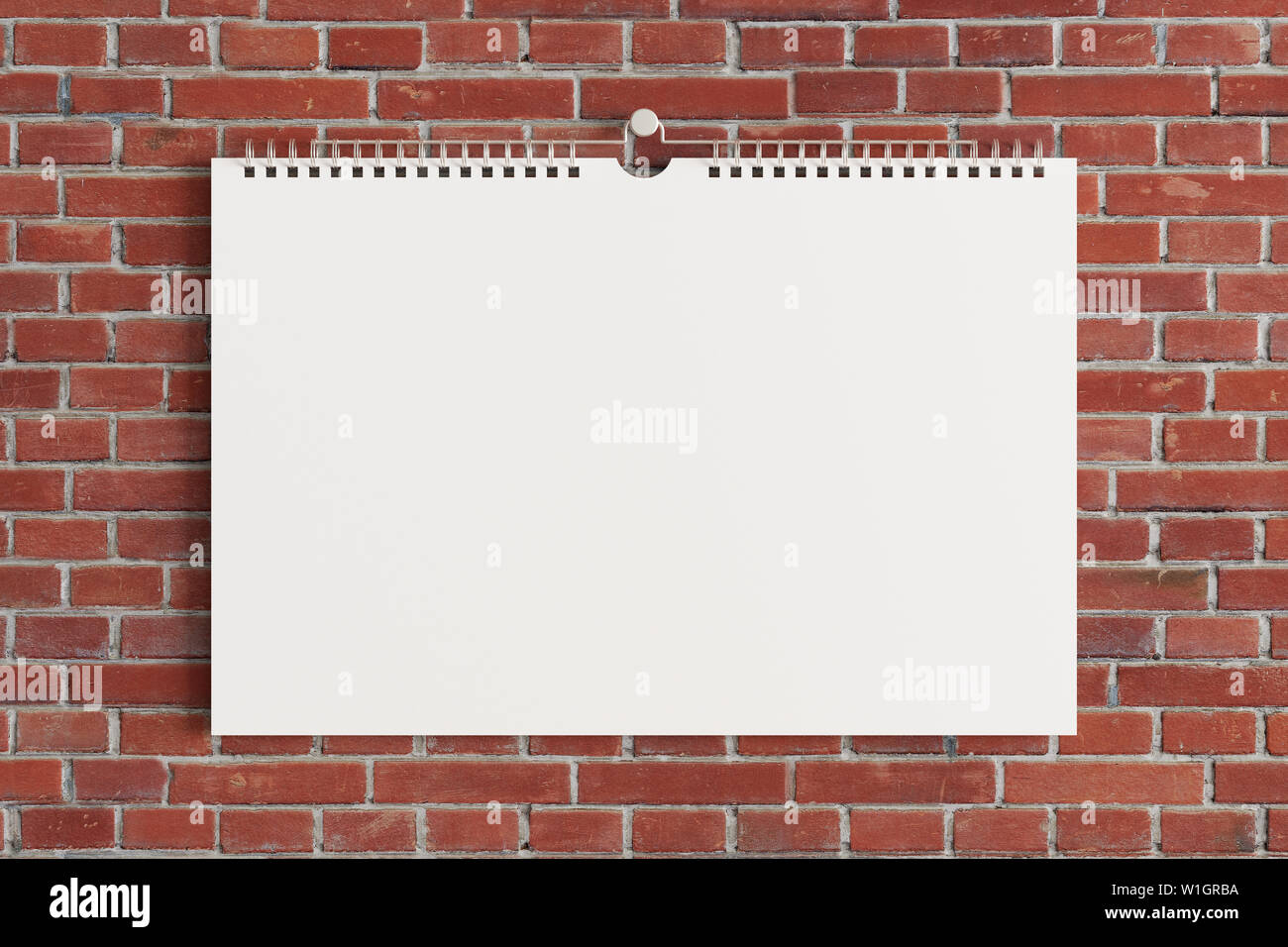 Blank horizontal calendar mock up on the brick wall. 3d illustration ...