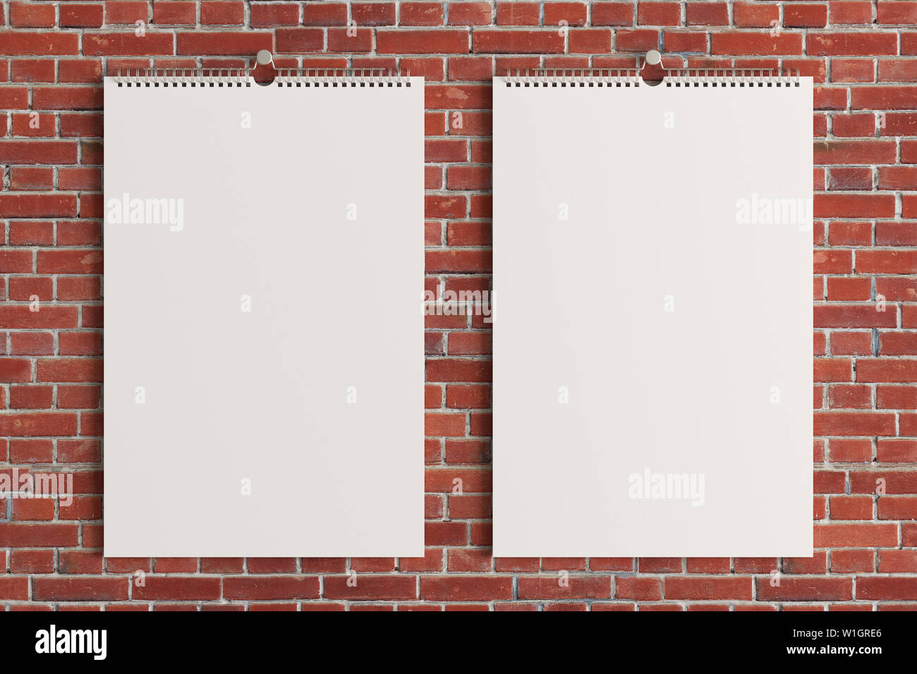Two blank calendars mock up on the brick wall. 3d illustration Stock ...