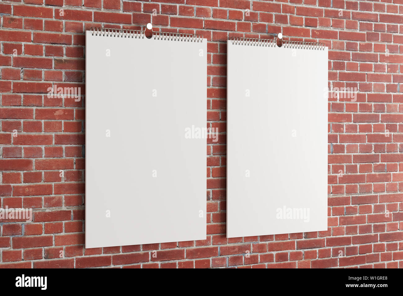 Two blank calendars mock up on the brick wall. 3d illustration Stock ...