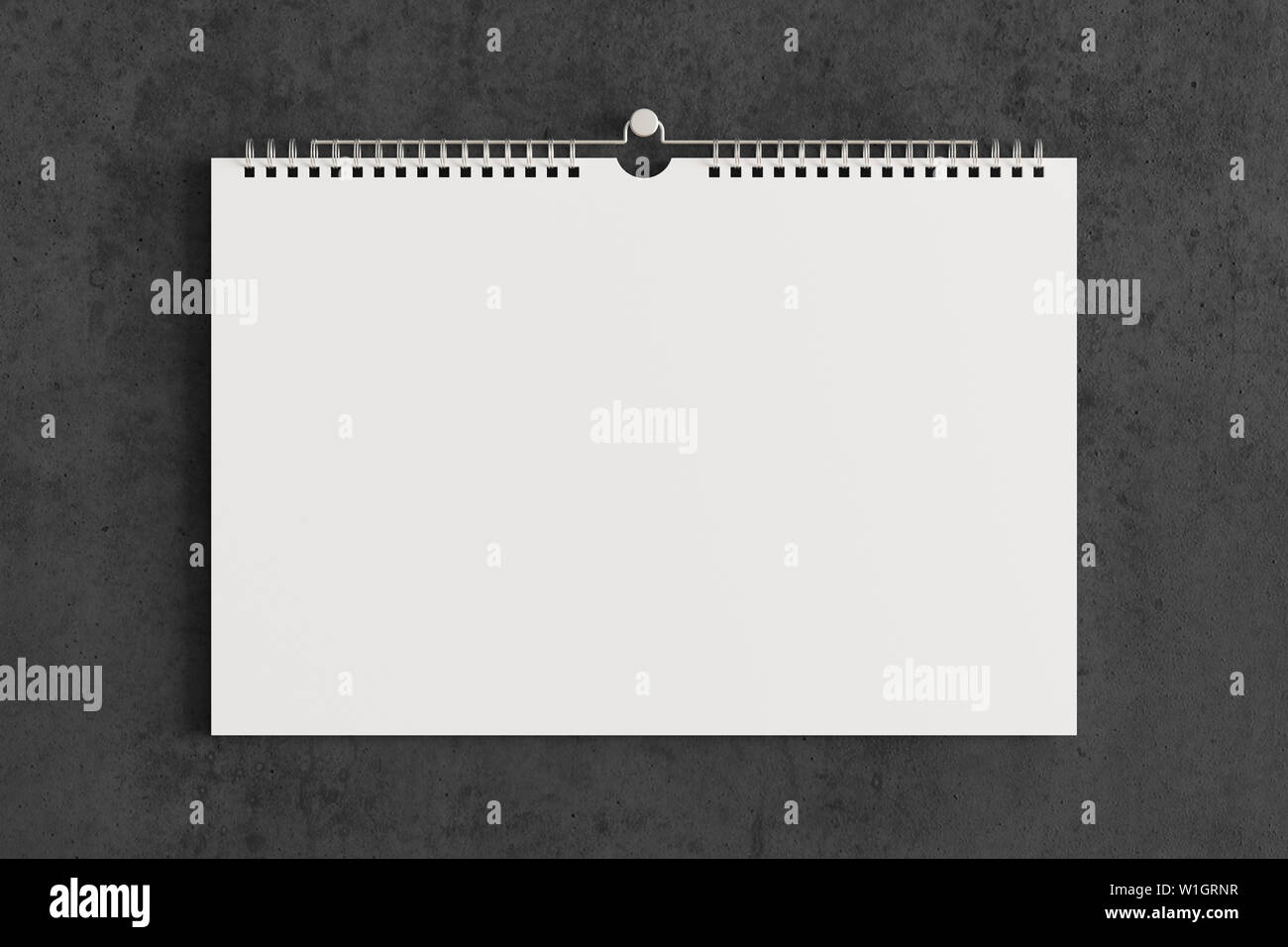 Blank horizontal calendar mock up on the black concrete wall. 3d ...