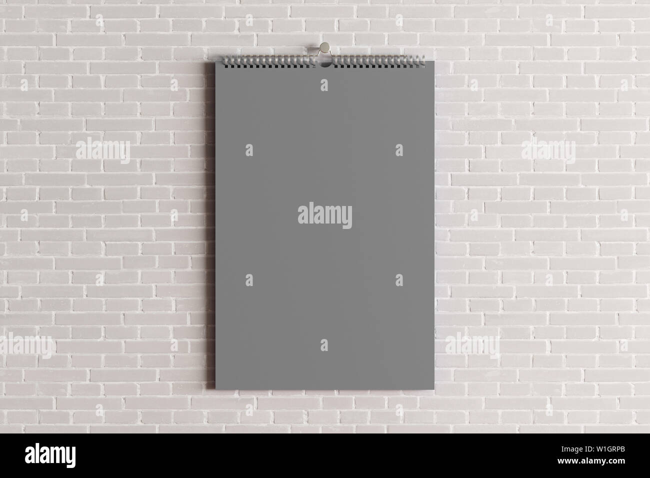 Blank gray vertical calendar mock up on the white brick wall. 3d ...