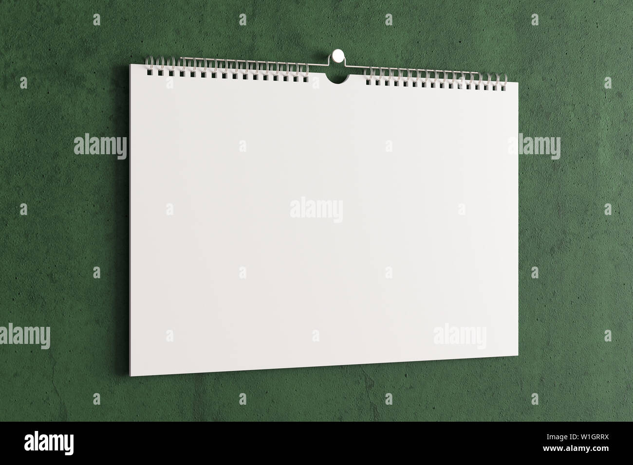 Blank horizontal calendar mock up on the green concrete wall. 3d ...