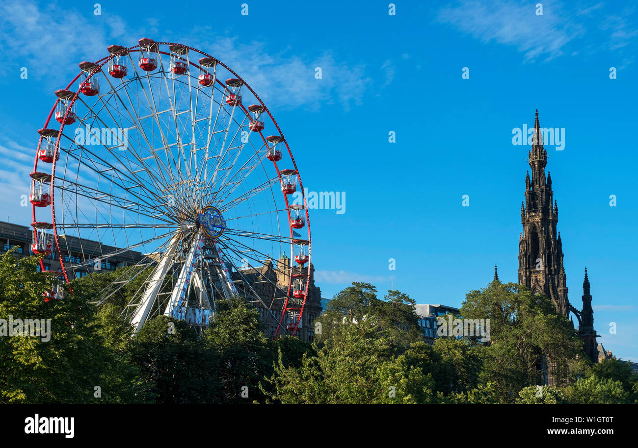 The Ferris Wheel and Scott Monument at Edinburgh, Scotland, Europe ...