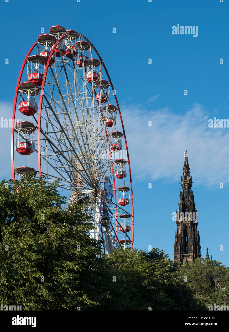 The Ferris Wheel and Scott Monument at Edinburgh, Scotland, Europe ...