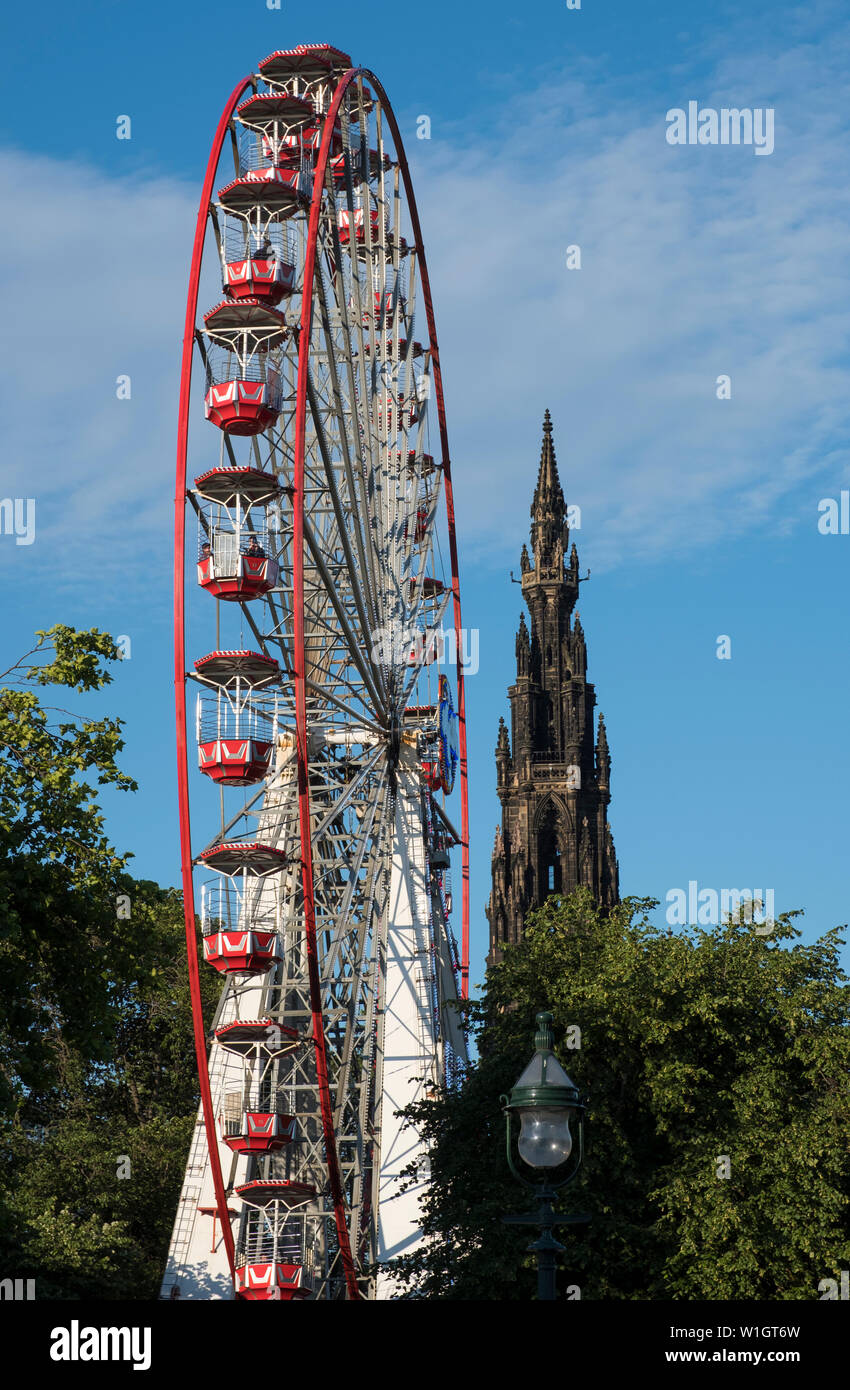 The Ferris Wheel and Scott Monument at Edinburgh, Scotland, Europe ...